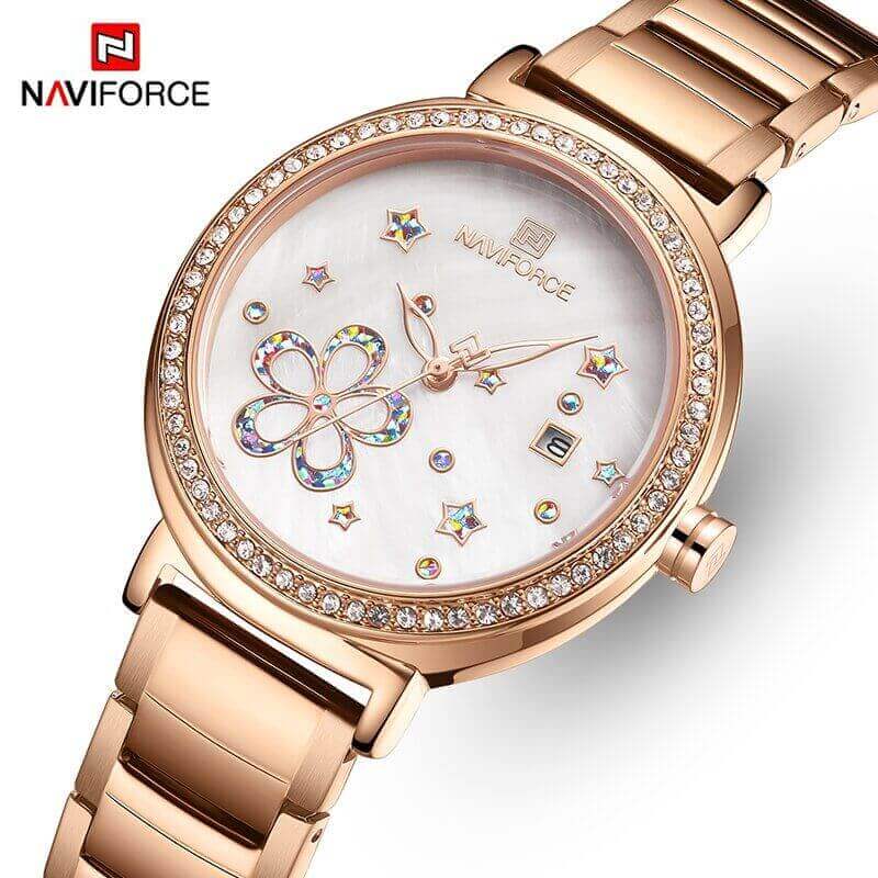 NAVIFORCE NF5016 Women's Shiny Star Stainless Steel Elegant Quartz ...